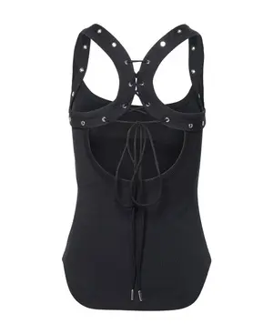 Attico Lace-up Tank Top With Logo Embroidery - Black