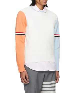 Thom Browne Color-block Crewneck Sweater With Signature Stripes