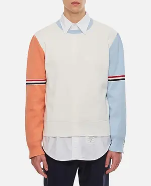 Thom Browne Color-block Crewneck Sweater With Signature Stripes