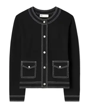 Tory Burch Topstitch Cardigan - Black