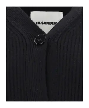 JIL SANDER V-neck Knitted Cardigan With Lantern Sleeves - Black