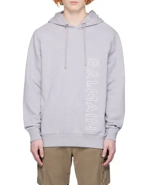 Balmain Eco-responsible Cotton Hoodie With Reflective Logo - Gray