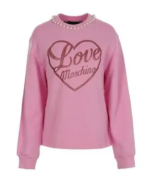 Moschino Graphic-print Cotton Sweatshirt With Pearl Embellishments