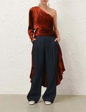 Zimmermann Asymmetrical One-shoulder Top With Draping And High-low Hem