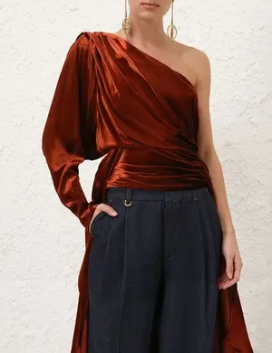 Zimmermann Asymmetrical One-shoulder Top With Draping And High-low Hem