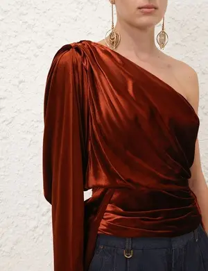 Zimmermann Asymmetrical One-shoulder Top With Draping And High-low Hem