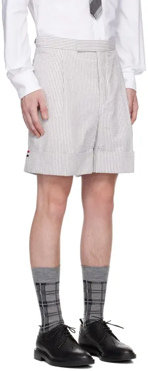 Thom Browne Striped Seersucker Cuff Shorts