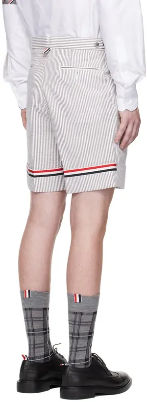 Thom Browne Striped Seersucker Cuff Shorts