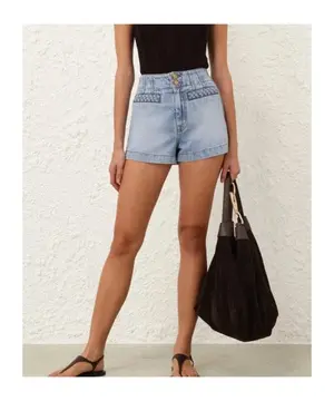 Zimmermann Indra High-rise Double-button Denim Shorts - Gray