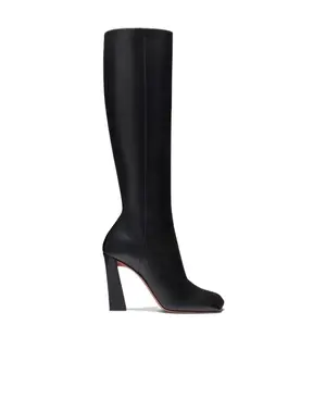 Amina Muaddi Knee-high Square-toe Boots With Thick Heel