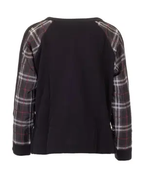 Burberry Logo Print Plaid Sleeve Sweater
