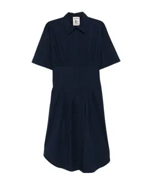 SEMICOUTURE Short Sleeve Shirt Dress With Pleated Details - Blue
