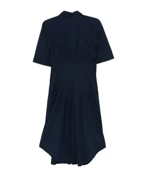 SEMICOUTURE Short Sleeve Shirt Dress With Pleated Details - Blue