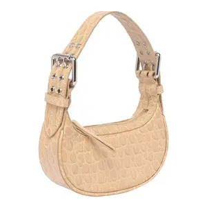 By Far Croc Effect Shoulder Bag - Nude