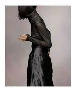 MAISON MARGIELA Mock Neck Long Sleeve Top With Sheer Design