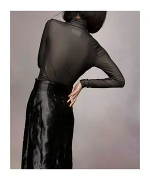 MAISON MARGIELA Mock Neck Long Sleeve Top With Sheer Design
