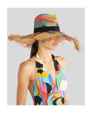 Etro Floral Straw Sun Hat With Micro Stud Embellishments