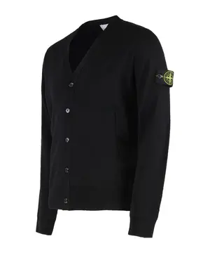 Stone Island Knitted Cardigan With Detachable Logo Patch