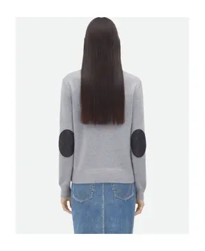 Bottega Veneta Intrecciato Leather Patches Jumper - Gray