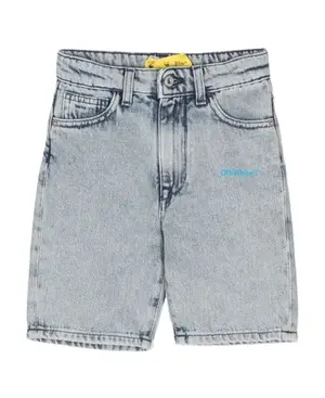 Off-White Diag-stripe Logo-print Denim Shorts - Gray