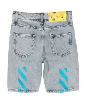 Off-White Diagonal Stripe Logo Print Denim Shorts