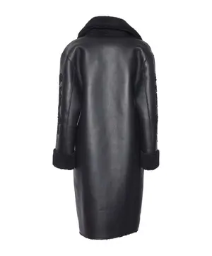 Ermanno Scervino Long-sleeved Double-breasted Coat With Faux Fur Trim And Embroidery