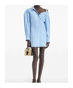 Jacquemus Striped Draped Neck Mini Dress