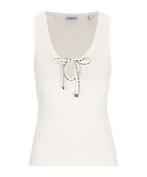 Burberry Ribbed Tank Top With Bow Detail - White