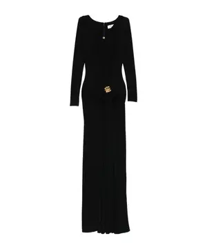 Elisabetta Franchi Gold-tone Brooch Maxi Dress - Black
