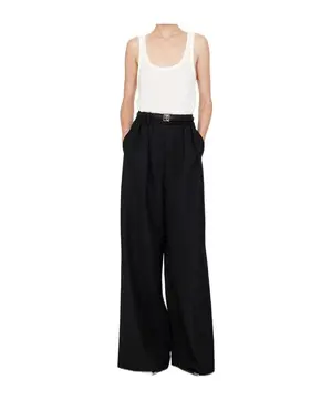 ANINE BING Lou Pleated Wide-leg Trousers - Black