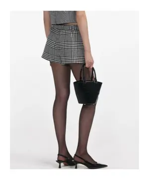 SELF-PORTRAIT Houndstooth Belted Mini Skort - Gray