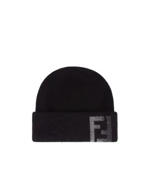 Fendi Wool Beanie With Ff Logo - Black