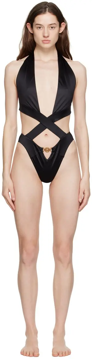 Versace Logo Detailed Cut-out Halterneck Swimsuit
