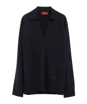 Gucci Logo Embroidered Long-sleeve Knit Polo Shirt