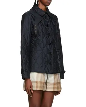 Burberry Diamond-quilted Buttoned Jacket With Throat Lock - Black