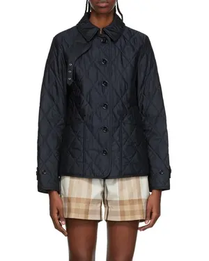 Burberry Diamond-quilted Buttoned Jacket With Throat Lock - Black