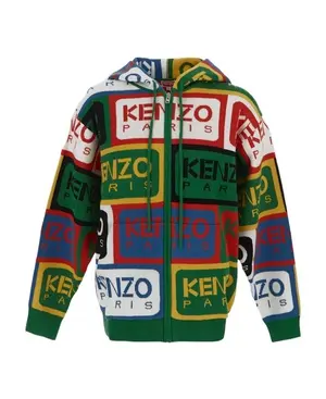 Kenzo Zipped Drawstring Knitted Hoodie