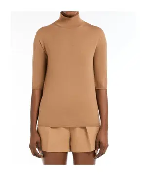 Max Mara High Neck Half-sleeved Jumper - Camel