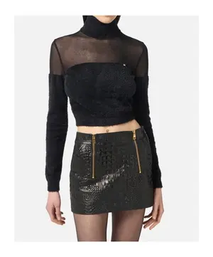Elisabetta Franchi Sheer Turtle Neck Cropped Sweater