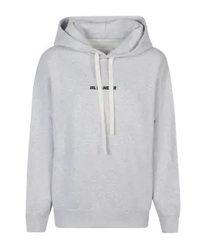 JIL SANDER Logo Printed Drawstring Hoodie - White