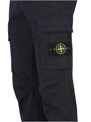 Stone Island Logo Patch Tapered-leg Trousers - Black