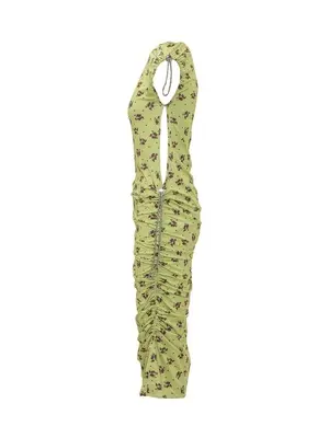 Coperni Lily Printed Adjustable Ruched Dress - Green