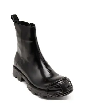 DIESEL® D-hammer Round-toe Ankle Boots With Metal Logo Detail