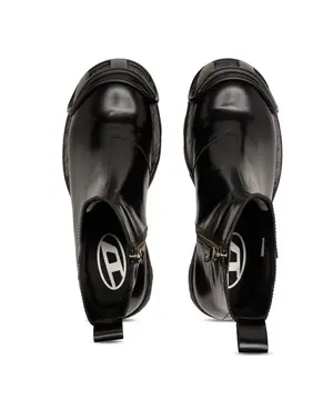 DIESEL® D-hammer Round-toe Ankle Boots With Metal Logo Detail