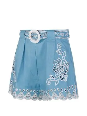 Farm Rio Embroidered Belted Shorts