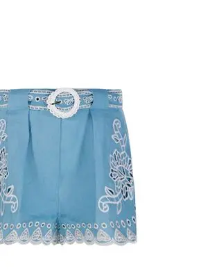 Farm Rio Embroidered Belted Shorts