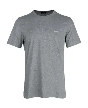 Zegna Logo Embroidered Crewneck T-shirt - Gray