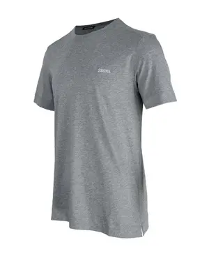 Zegna Logo Embroidered Crewneck T-shirt - Gray