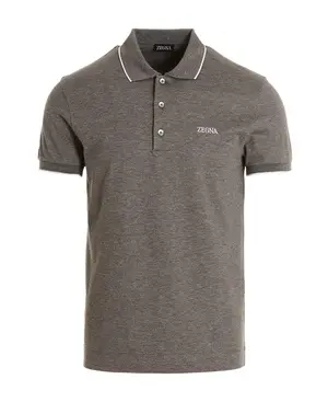Zegna Logo-embroidered Short Sleeved Polo Shirt - Gray