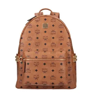 Mcm Studded Monogrammed Leather Backpack - Brown